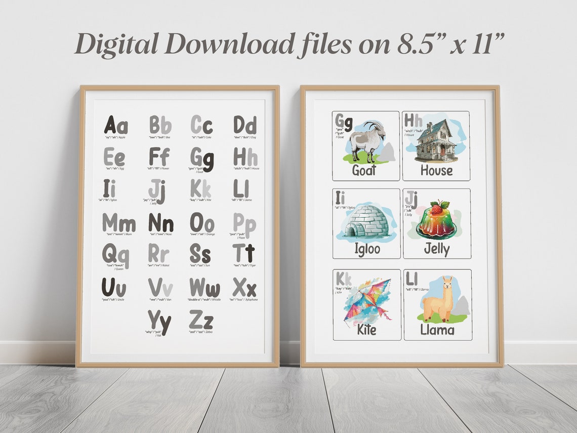 Alphabet Flashcards, Alphabet Chart, Grey Alphabet Poster, Montessori ...