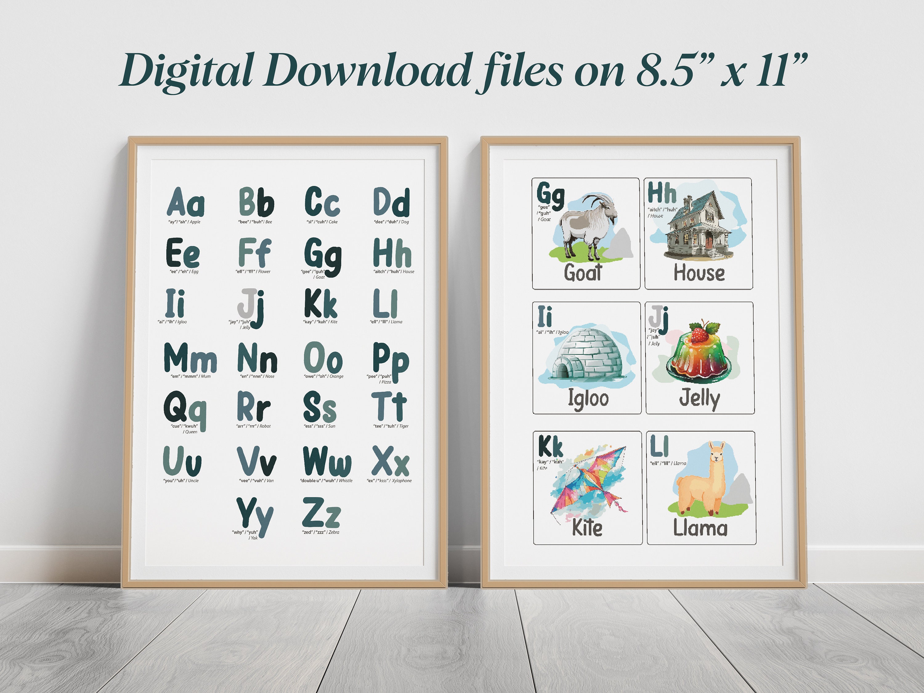 Alphabet Flashcards, Green Alphabet Poster, Montessori Materials, ABC ...
