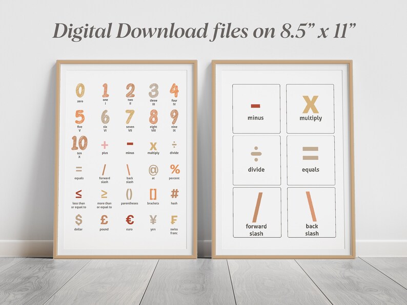 Numbers, Currency and Symbol Flashcards, Numbers Poster, Bohemian Color ...