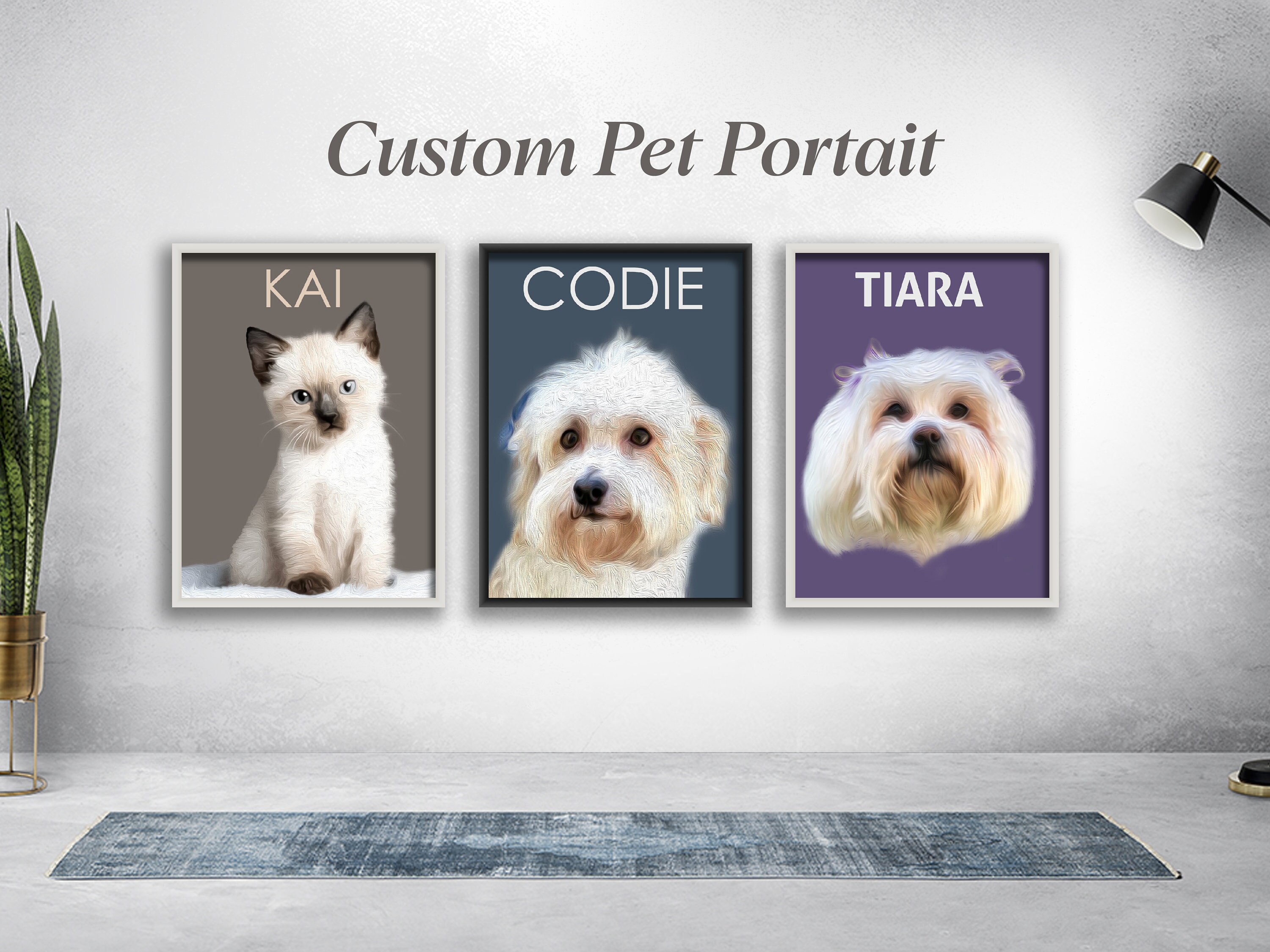 Custom Pet Gift Portrait, Printable Wall Art, Drawn Using Pet Photo ...