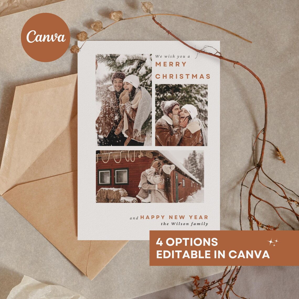 Boho Christmas Card Custom Photo | Minimalist Photo Christmas Card ...