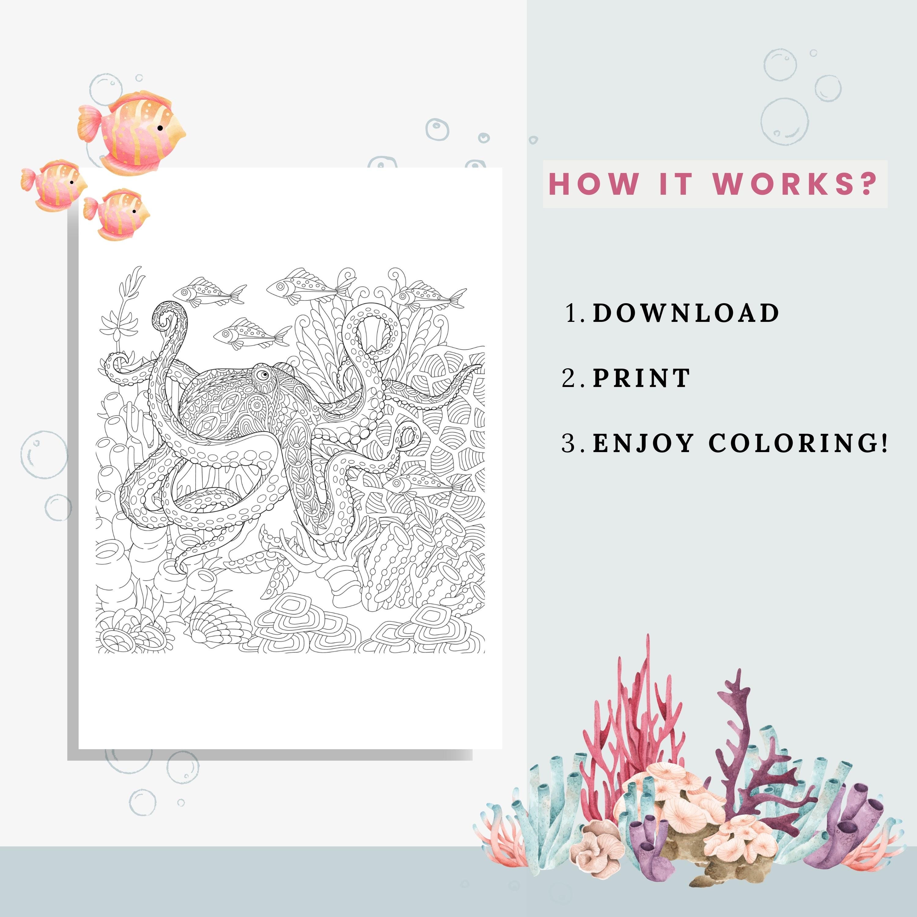 6 Ocean Coloring Pages for Adults | Sea Life Coloring Sheets | Adult ...