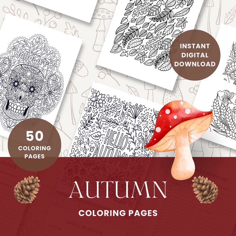50 Fall Coloring Pages in PDF Printable | Coloring Pages for Adults and ...