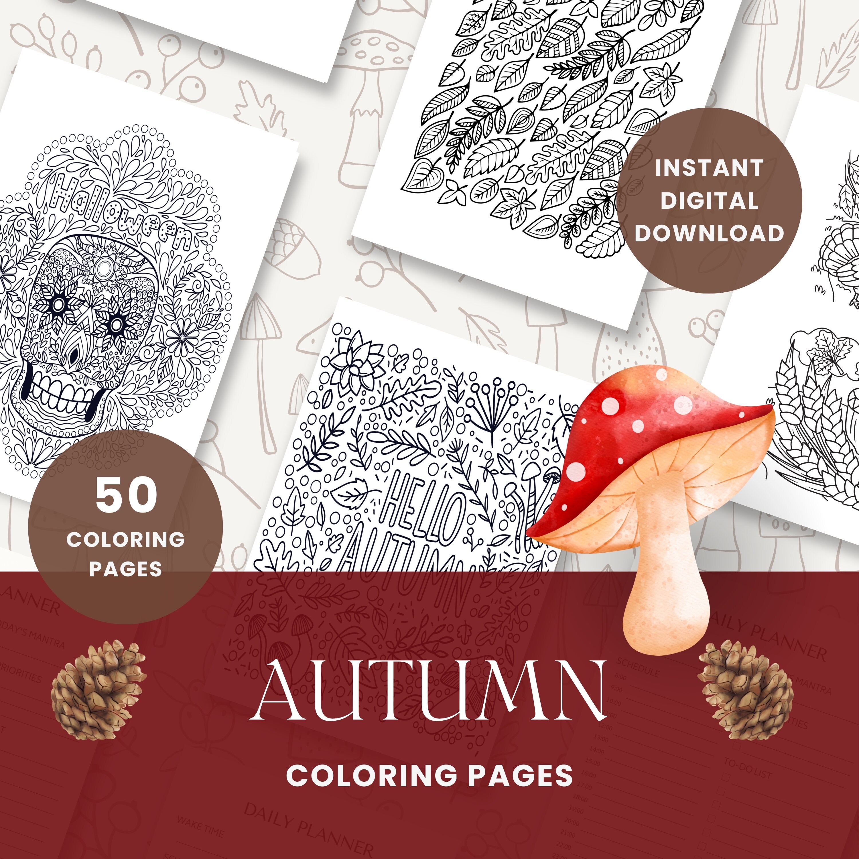 50 Fall Coloring Pages in PDF Printable Coloring Pages for Adults and ...