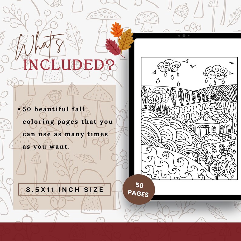 50 Fall Coloring Pages in PDF Printable | Coloring Pages for Adults and ...