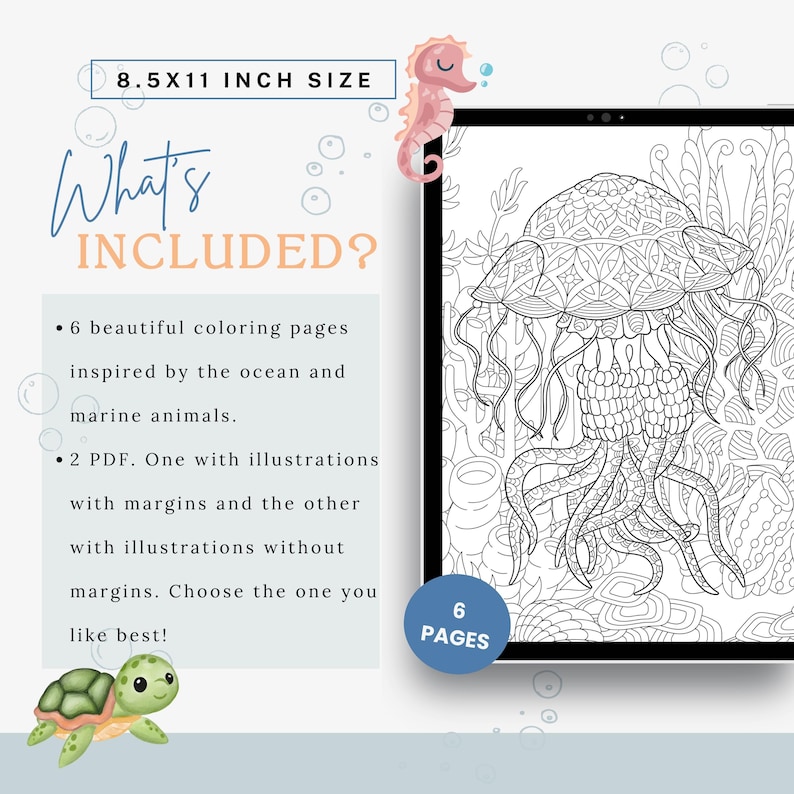 6 Ocean Coloring Pages for Adults | Sea Life Coloring Sheets | Adult ...