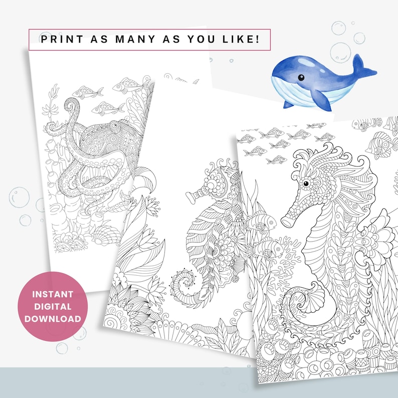 6 Ocean Coloring Pages for Adults | Sea Life Coloring Sheets | Adult ...