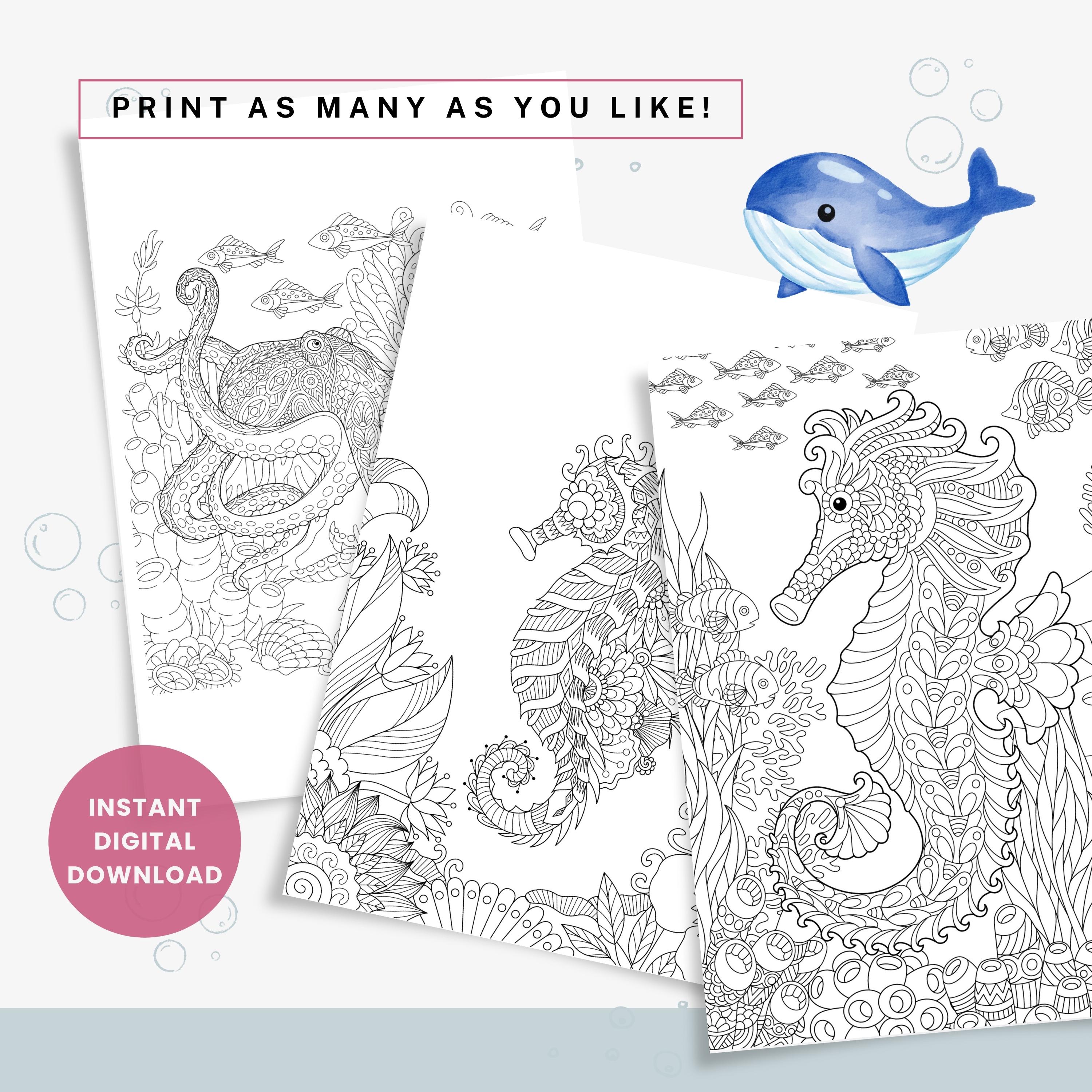6 Ocean Coloring Pages for Adults | Sea Life Coloring Sheets | Adult ...