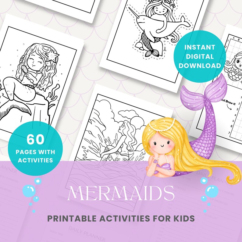Mermaid Coloring Pages for Kids | 60 Cute Coloring Sheets | Mermaid ...