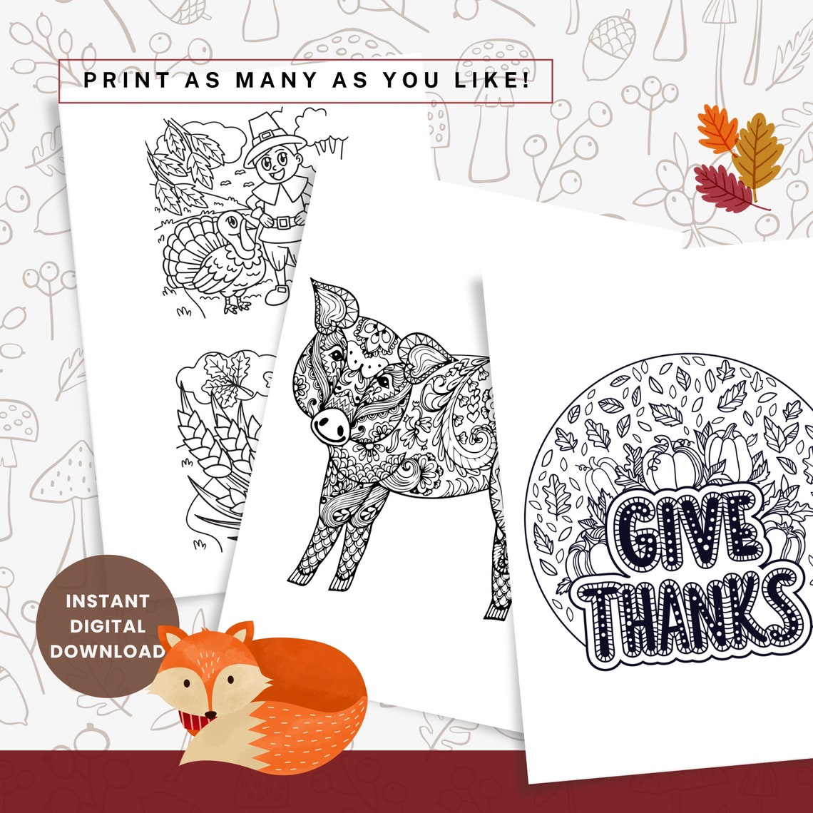 50 Fall Coloring Pages in PDF Printable | Coloring Pages for Adults and ...