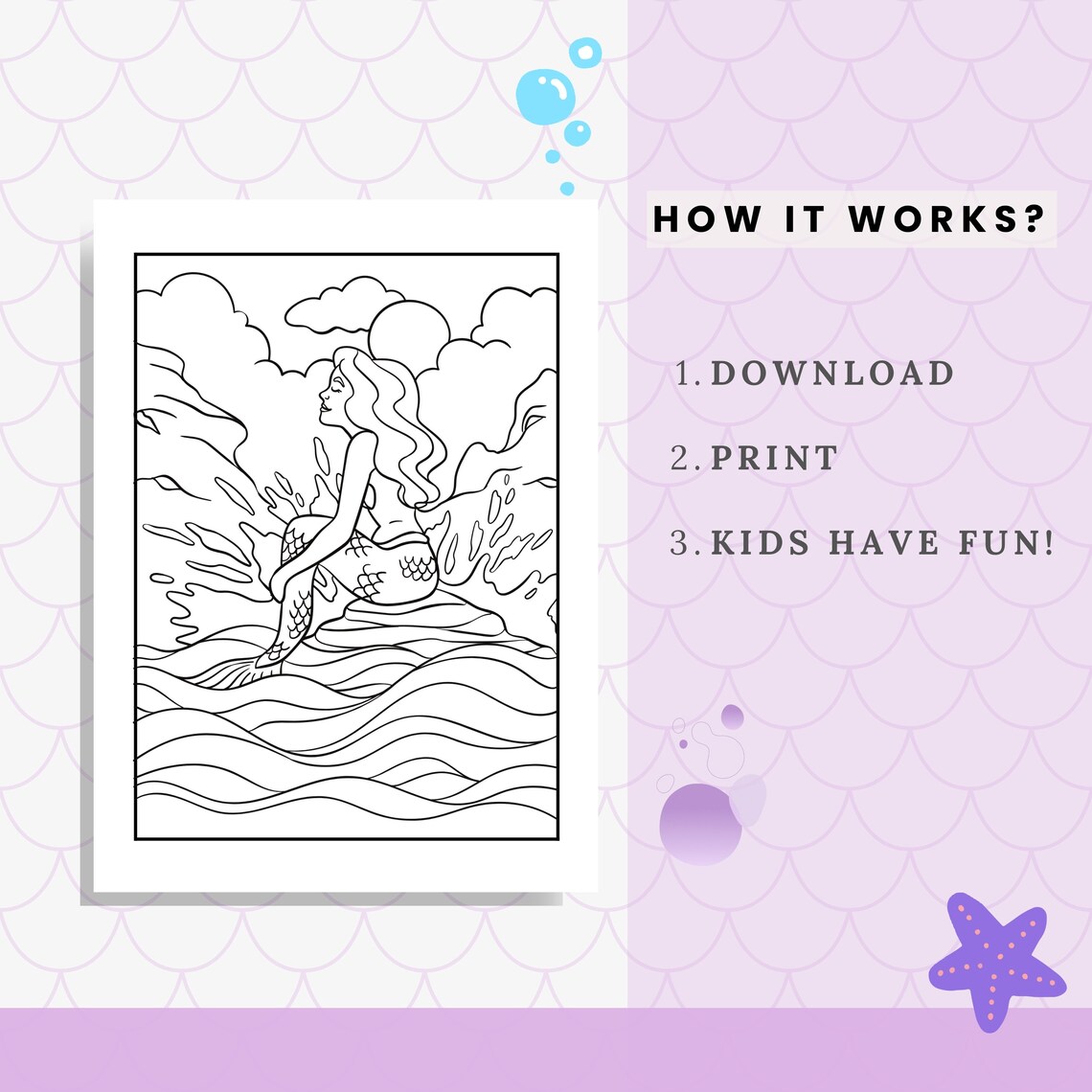 Mermaid Coloring Pages for Kids | 60 Cute Coloring Sheets | Mermaid ...