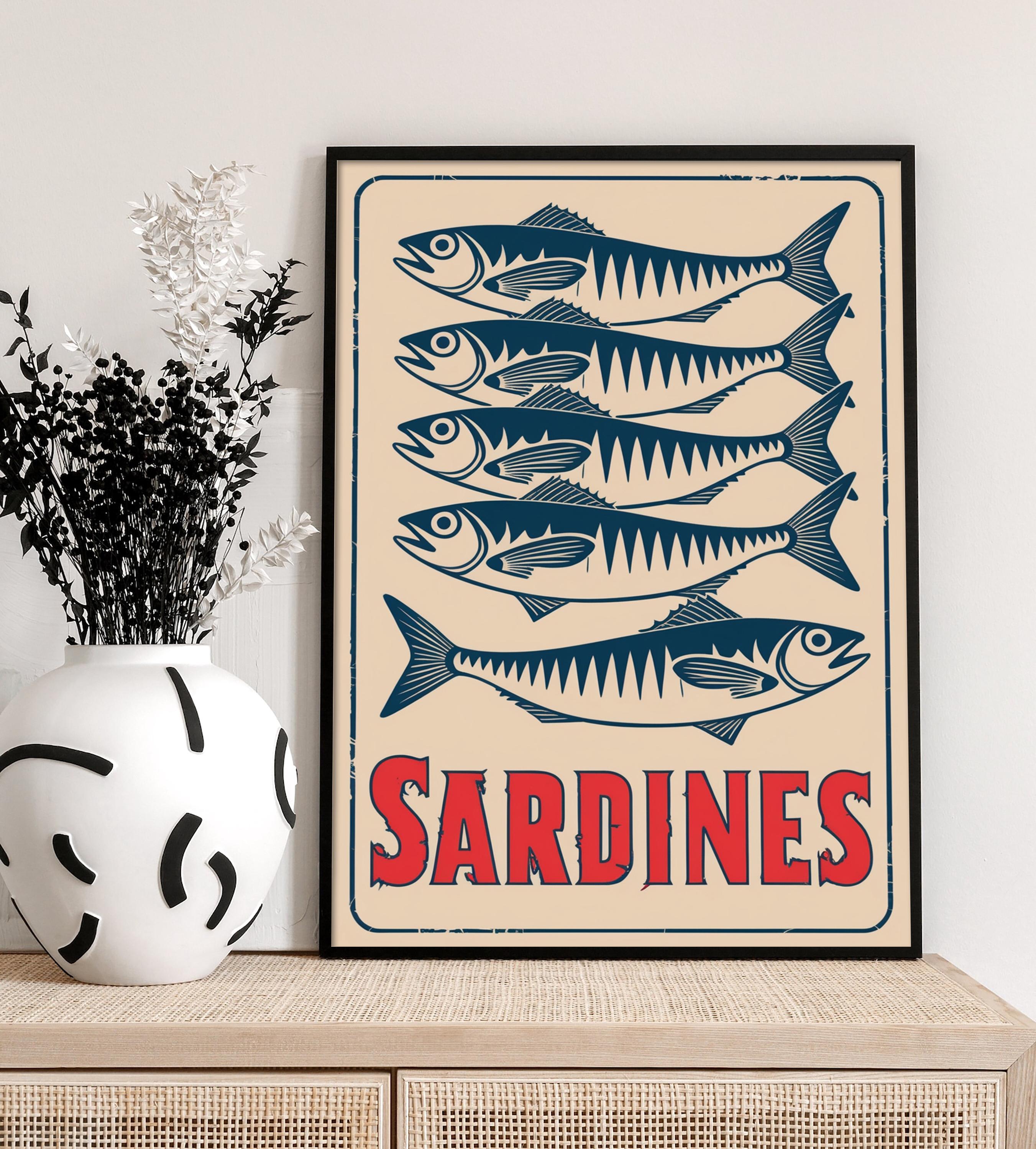 Sardines Poster, Retro Sardines Print, Fish Print, Retro Kitchen Art, Fish Wall Art, Retro Decor ...