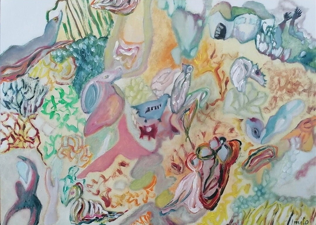 Land of Creatures- Original Oil Painting on Paper - Etsy