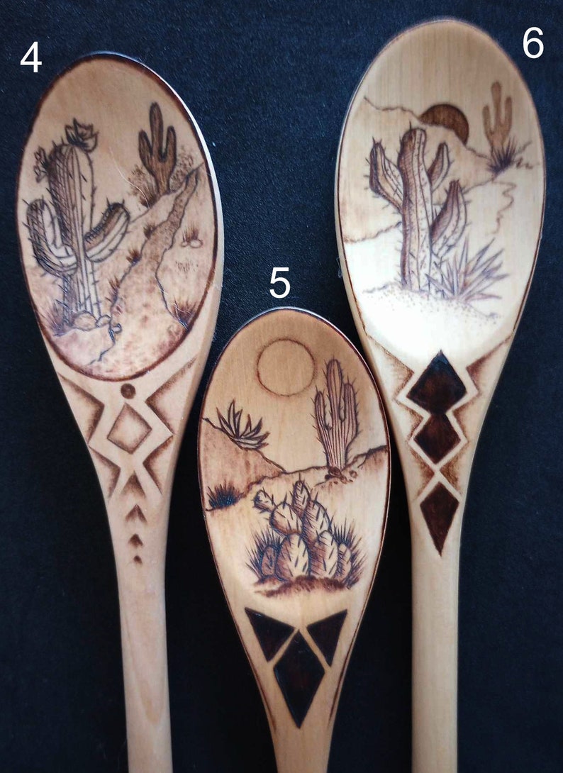 Food Safe Cactus Artisan Wood Burned Kitchen Spoons 12 In - Etsy