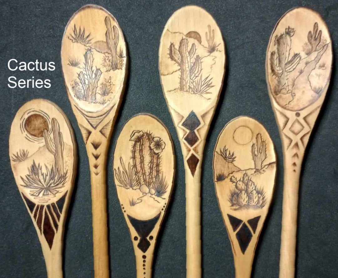 Food Safe Cactus Artisan Wood Burned Kitchen Spoons 12 In - Etsy
