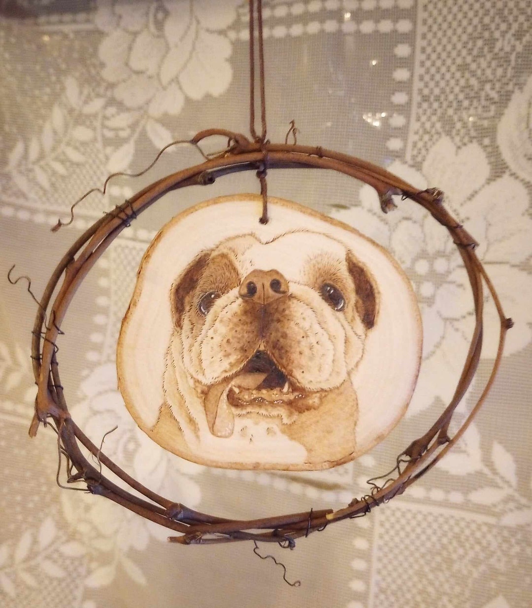 Custom Hanging Wood Burned Dog Portraits on Live Edge Slices - Etsy