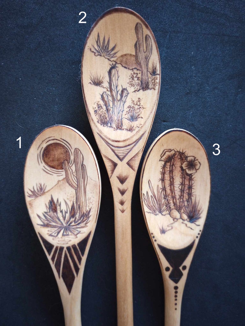 Food Safe Cactus Artisan Wood Burned Kitchen Spoons 12 In - Etsy