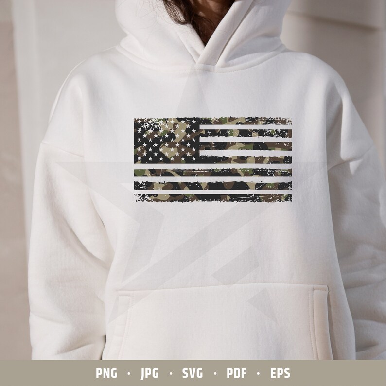 Camo US Flag Distressed Vector Image: Army Tee, Sticker (digital ...