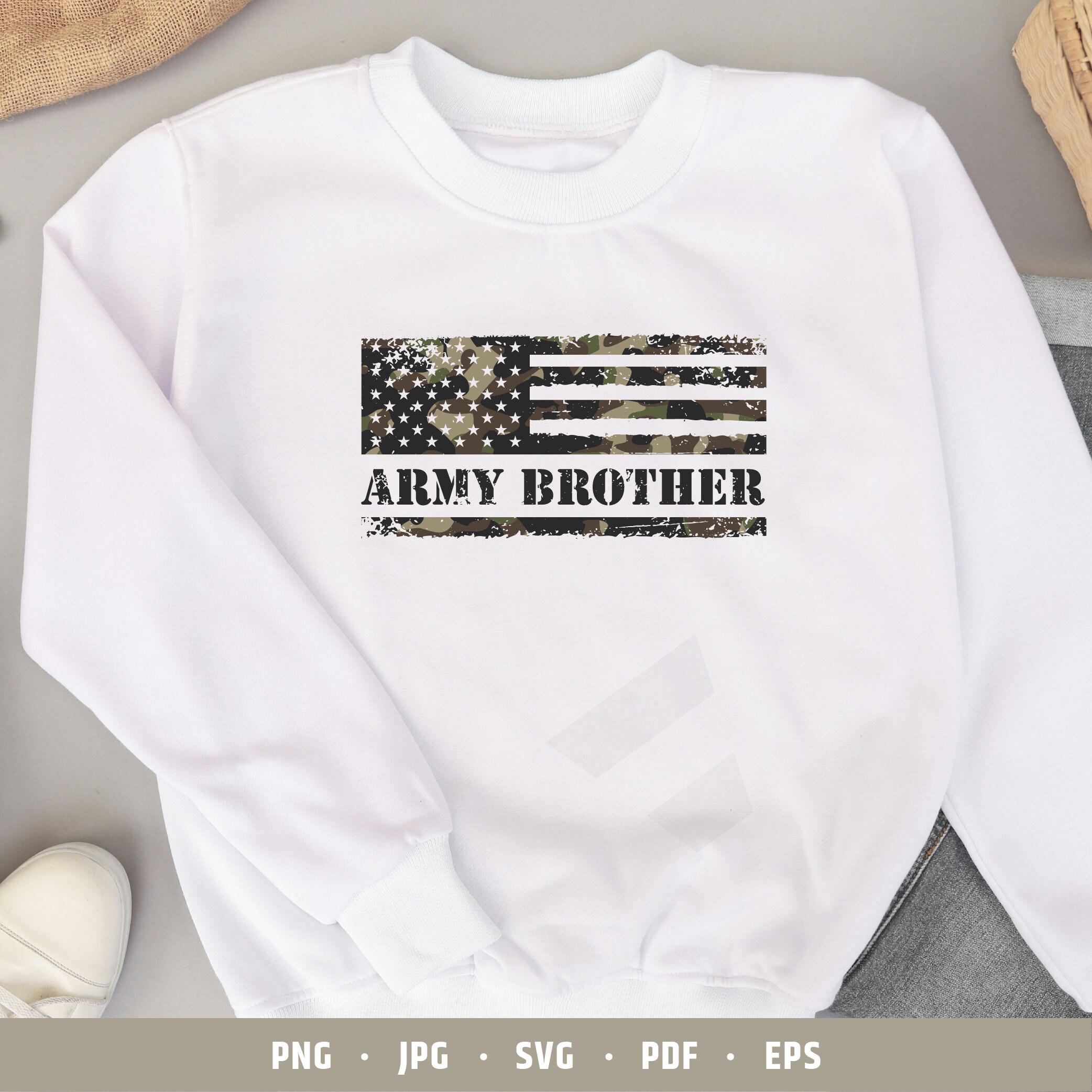 Camo Army Brother US Flag Svg | Camouflage Brother Vintage Eps | Army ...