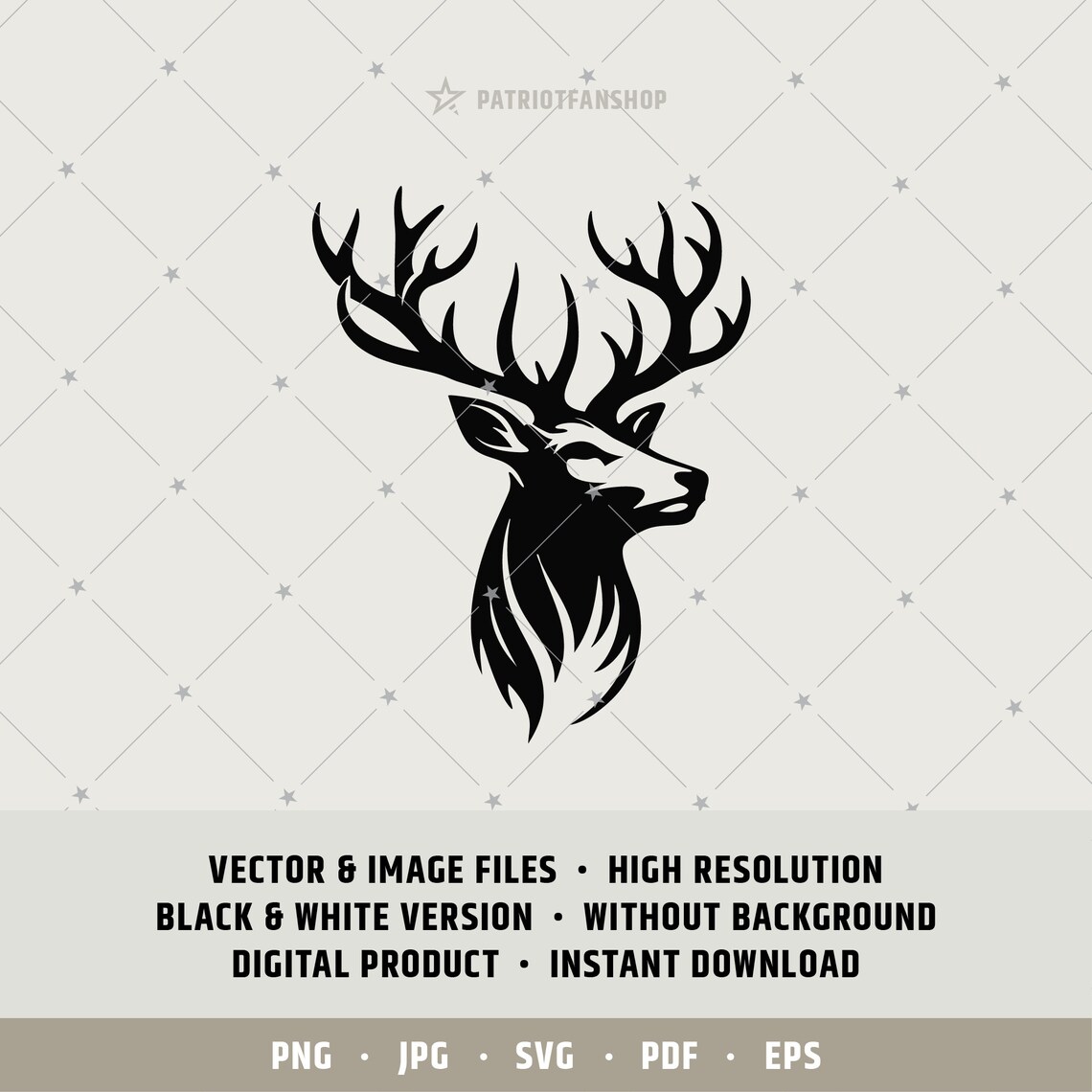 Deer Antler SVG: Stag Head Silhouette, Hunting Decal (digital File ...