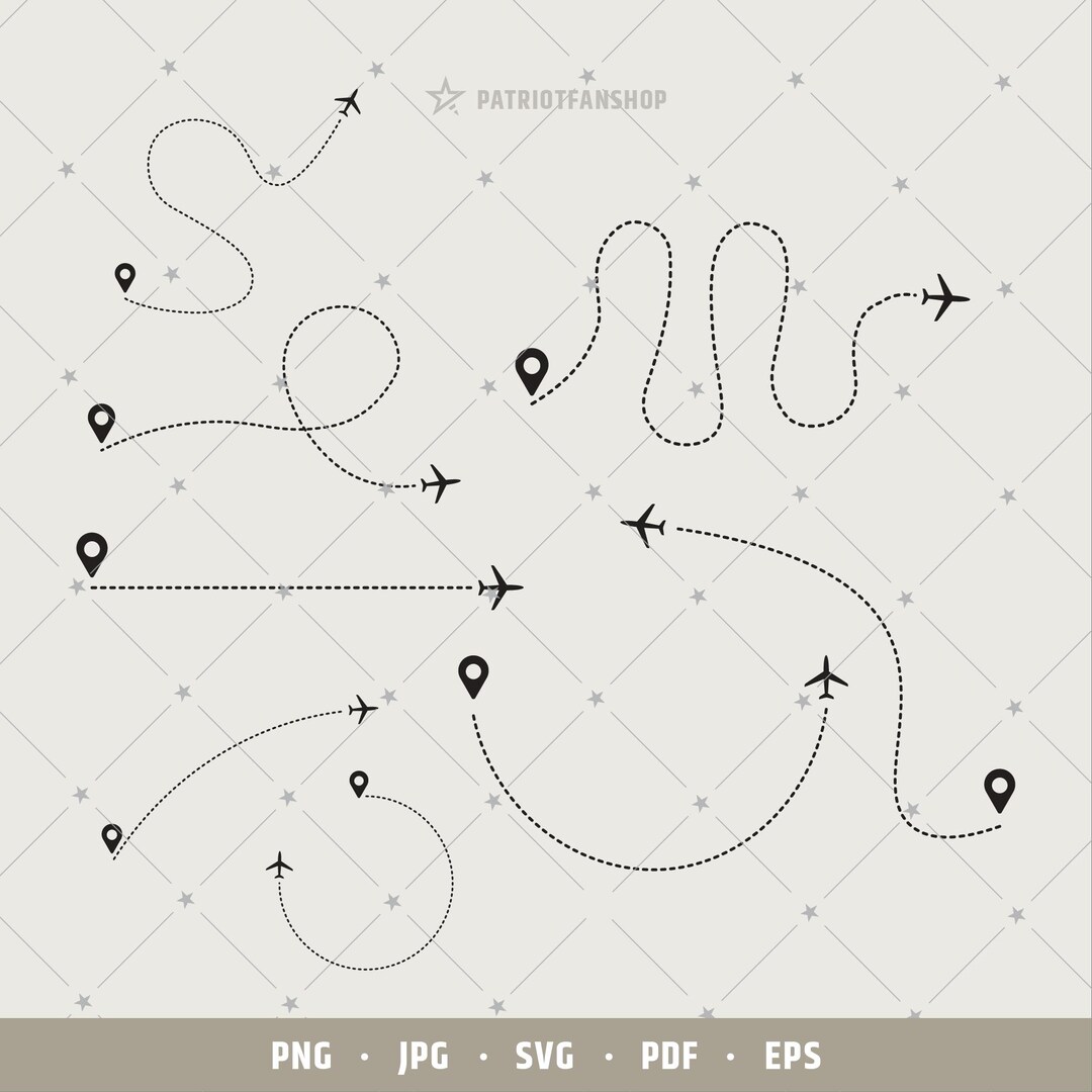 Airplane Routes SVG: Plane Path Travel Vector Line Set (digital ...