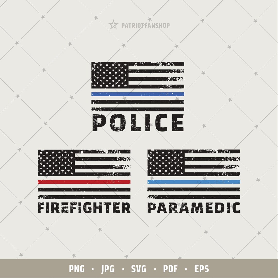 Police Flag Svg, Firefighter Flag Png, EMS Svg, First Responders, Thin ...