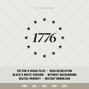 1776 Stars Circle Svg | Rough 1776 | Grunge 4th of July Decal ...
