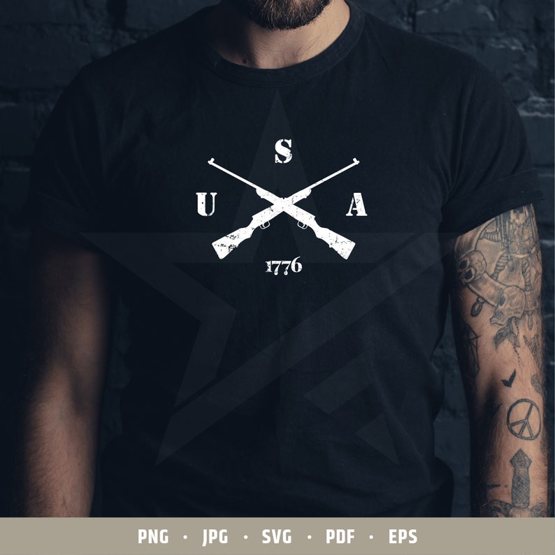Rough USA Rifle Silhouette Svg 1776 4th of July Eps Independence Day ...