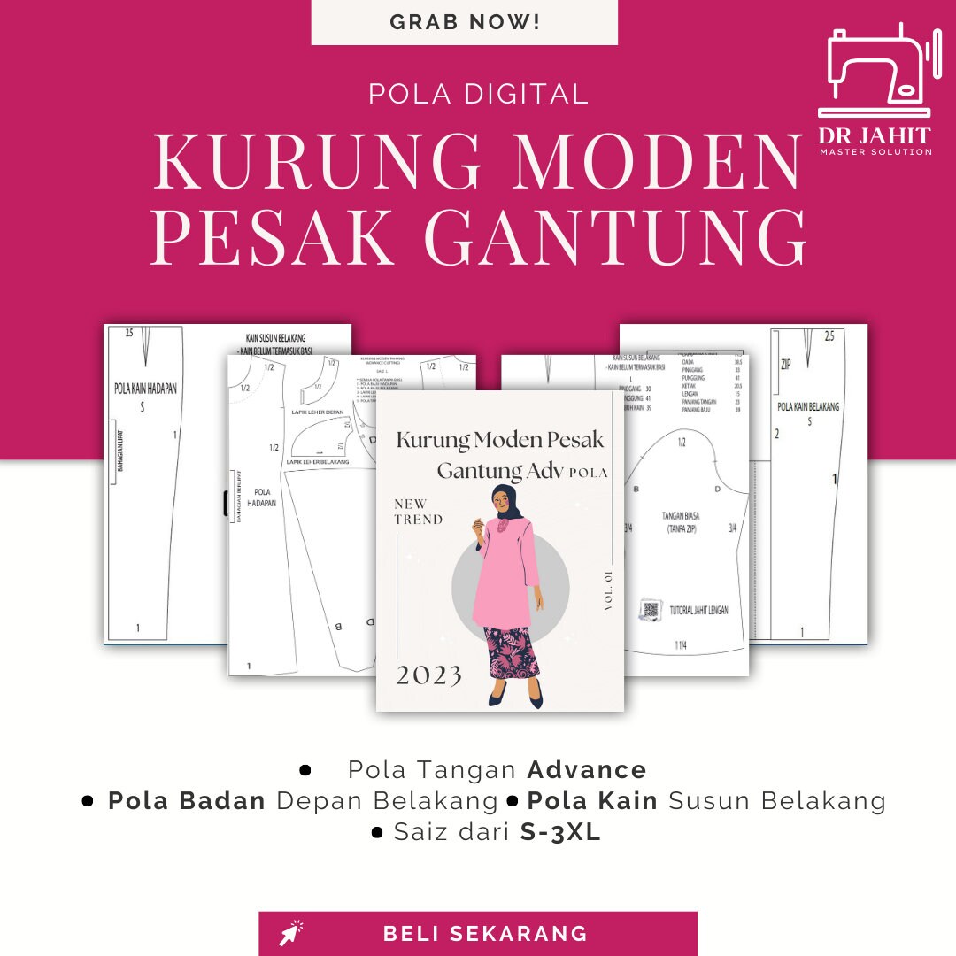 XL Size Kamaliah Malay Dress Pattern Pdfkurung Pahang Dress Sewing Patternsewing Patternmoden ...