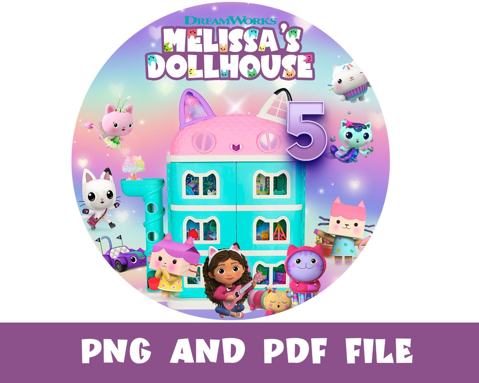 Gabby Round Sticker, Custom Sticker Dollhouse Birthday, Gabby Png and ...