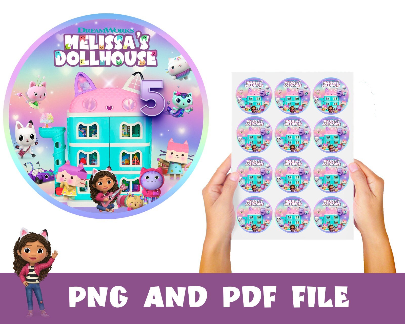Gabby Round Sticker, Custom Sticker Dollhouse Birthday, Gabby Png and ...