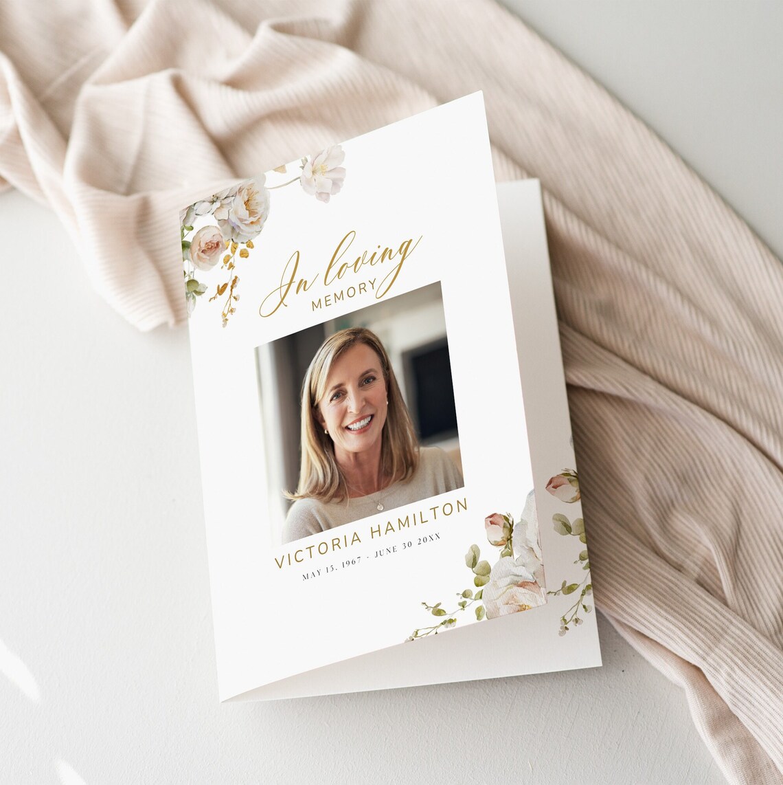 Blush Floral Funeral Program Template, in Loving Memory, CANVA Elegant ...