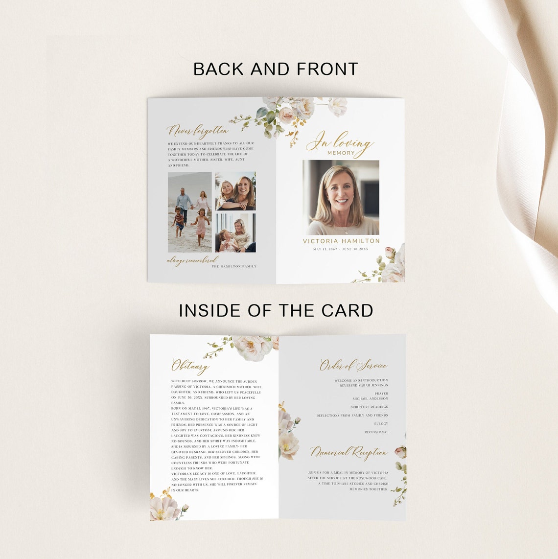 Blush Floral Funeral Program Template, in Loving Memory, CANVA Elegant ...