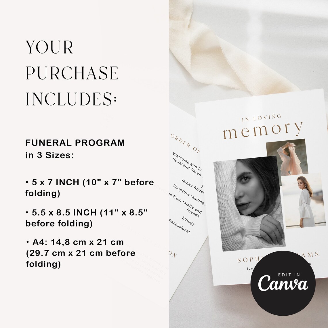 In Loving Memory Funeral Program Template, CANVA Modern Memorial ...