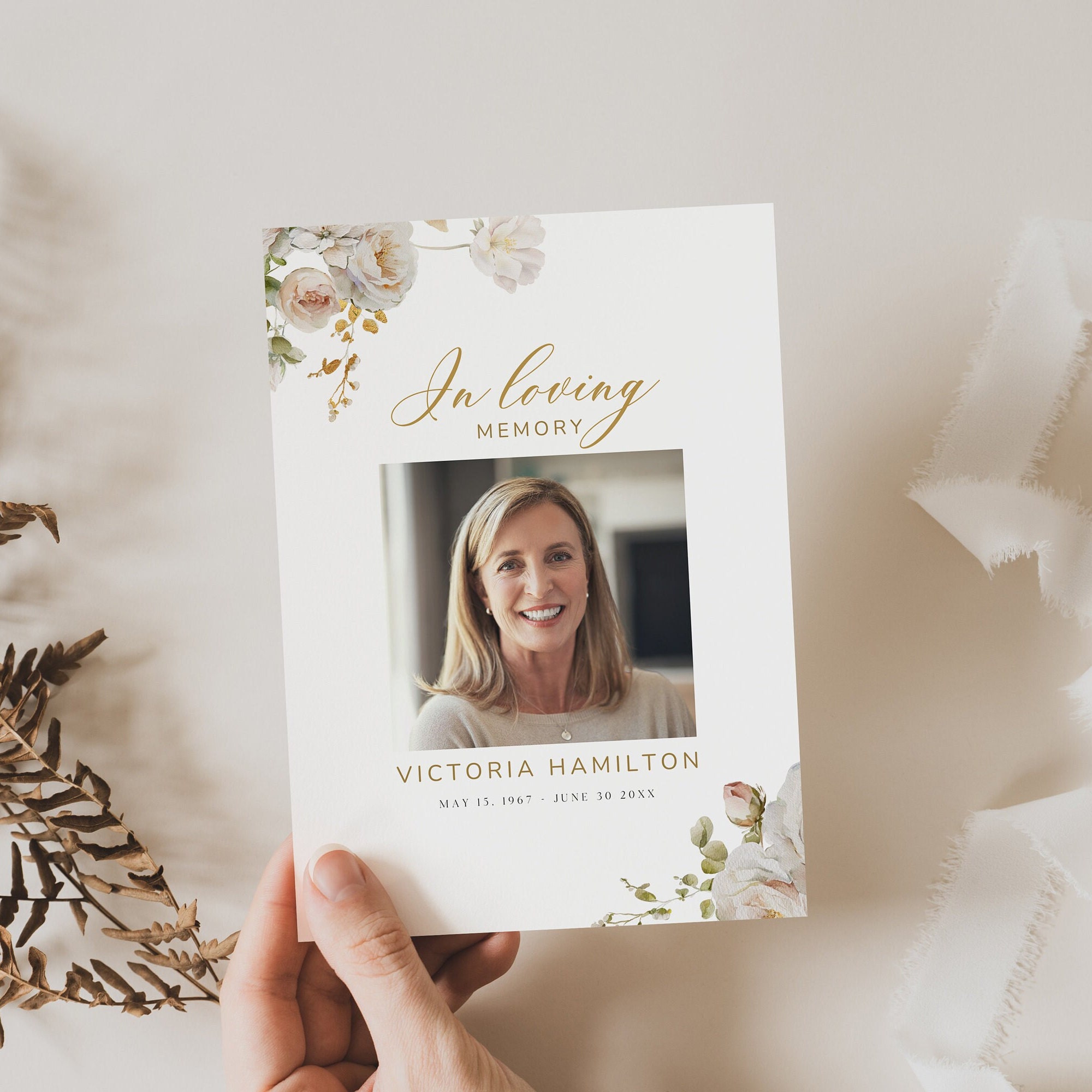Blush Floral Funeral Program Template, in Loving Memory, CANVA Elegant ...
