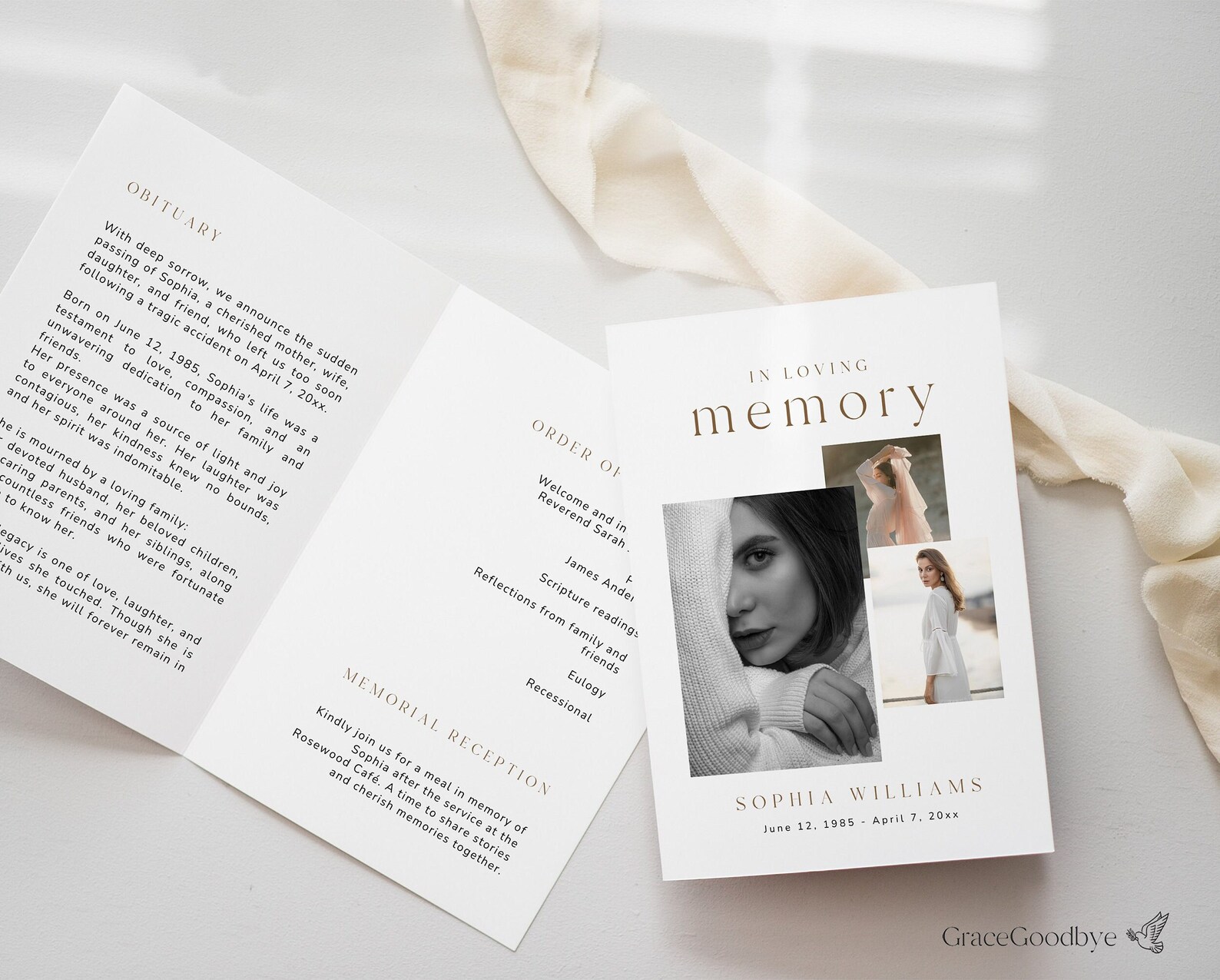 In Loving Memory Funeral Program Template, CANVA Modern Memorial ...