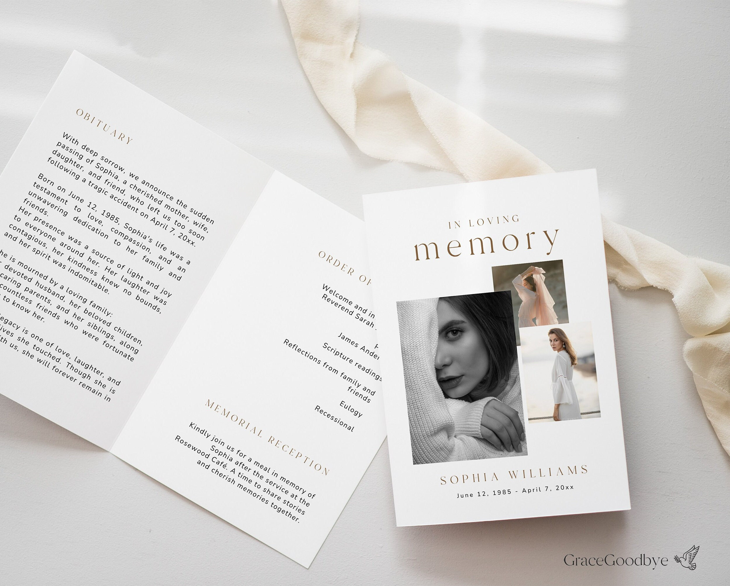 In Loving Memory Funeral Program Template, CANVA Modern Memorial ...