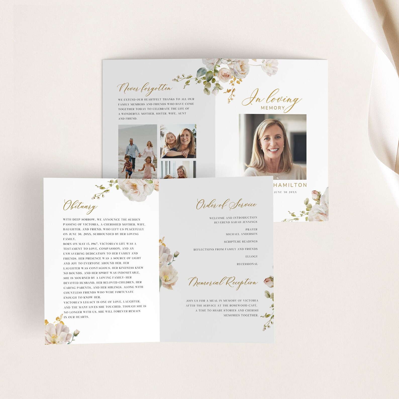 Blush Floral Funeral Program Template, in Loving Memory, CANVA Elegant ...