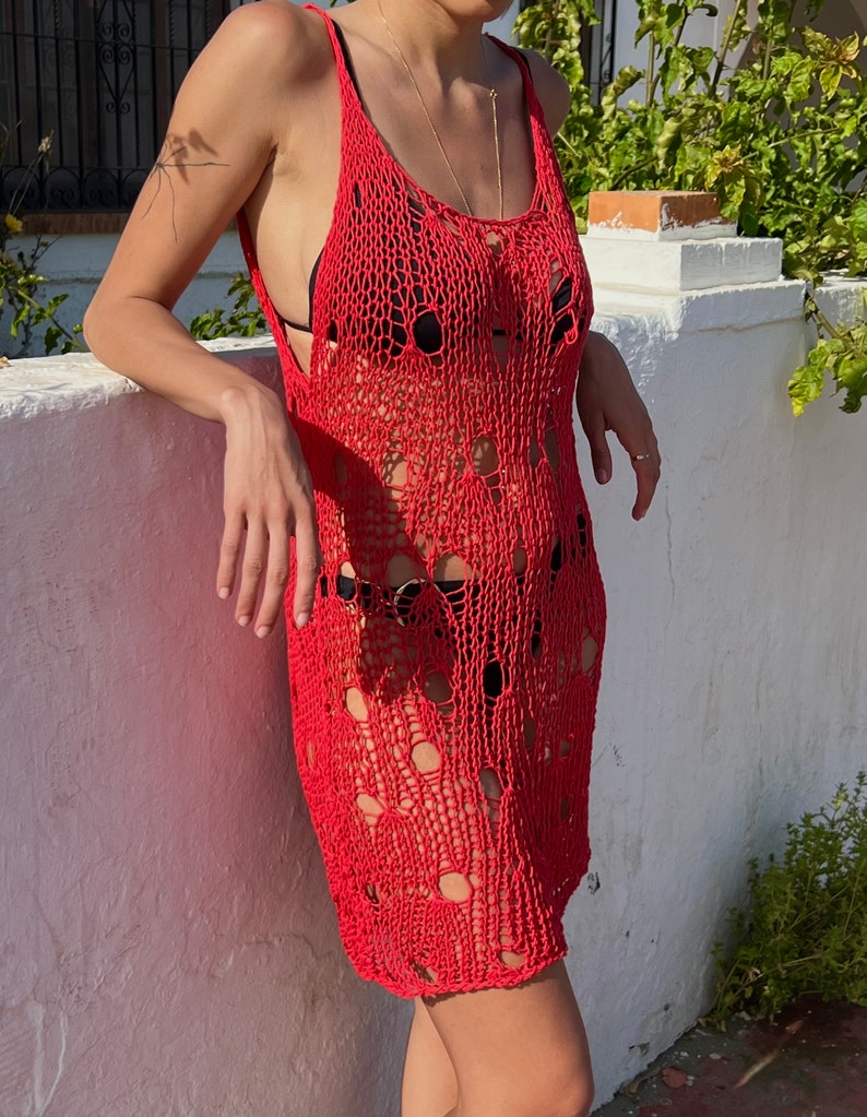 Knitted Summer Mesh Distressed Dress - Etsy