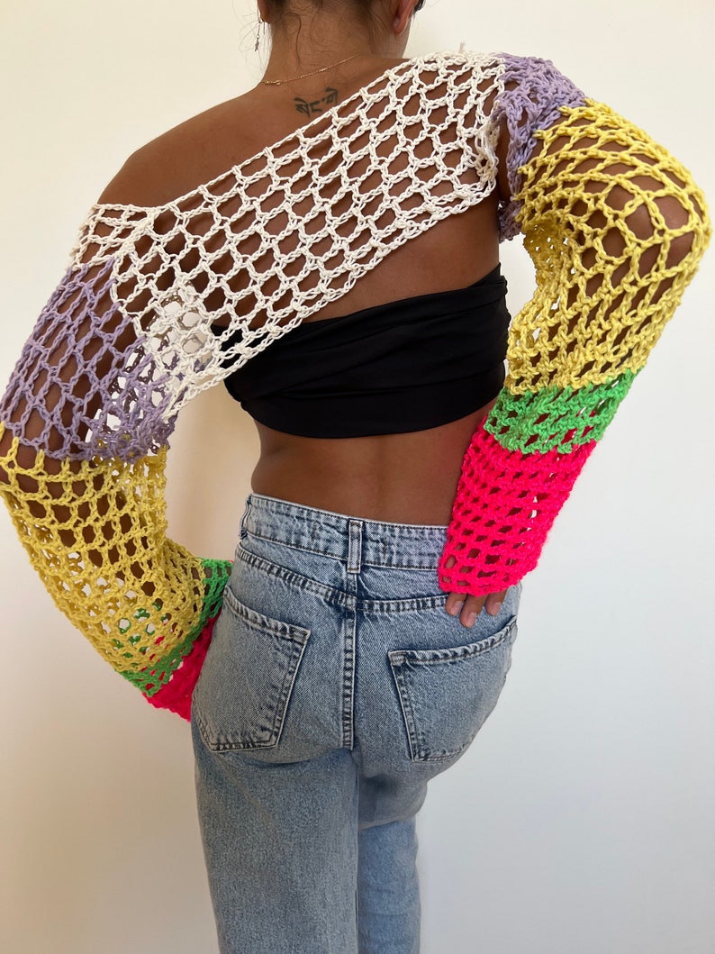 Crochet Mesh Sleeves All Size, Net Crop Top, Mesh Long Summer Sleeves ...