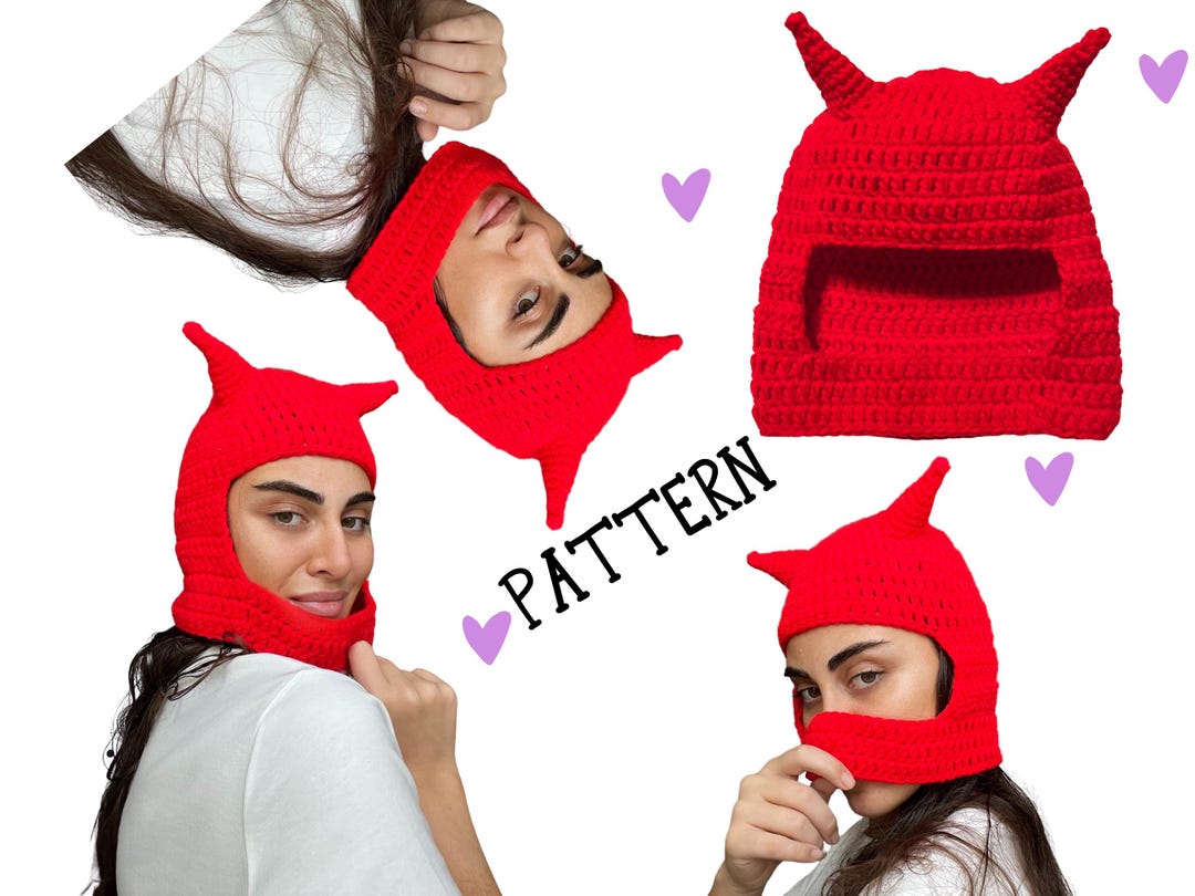 Devil Balaclava Crochet Pattern, Crochet Balaklava With Horns, Crochet ...