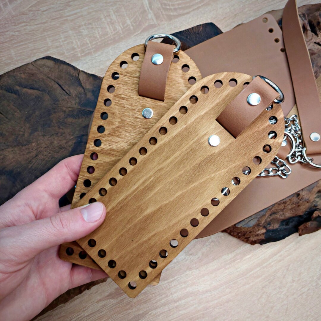Leather and Wood Crochet Cross Body Bag Kit for Adults DIY Sewing Base ...