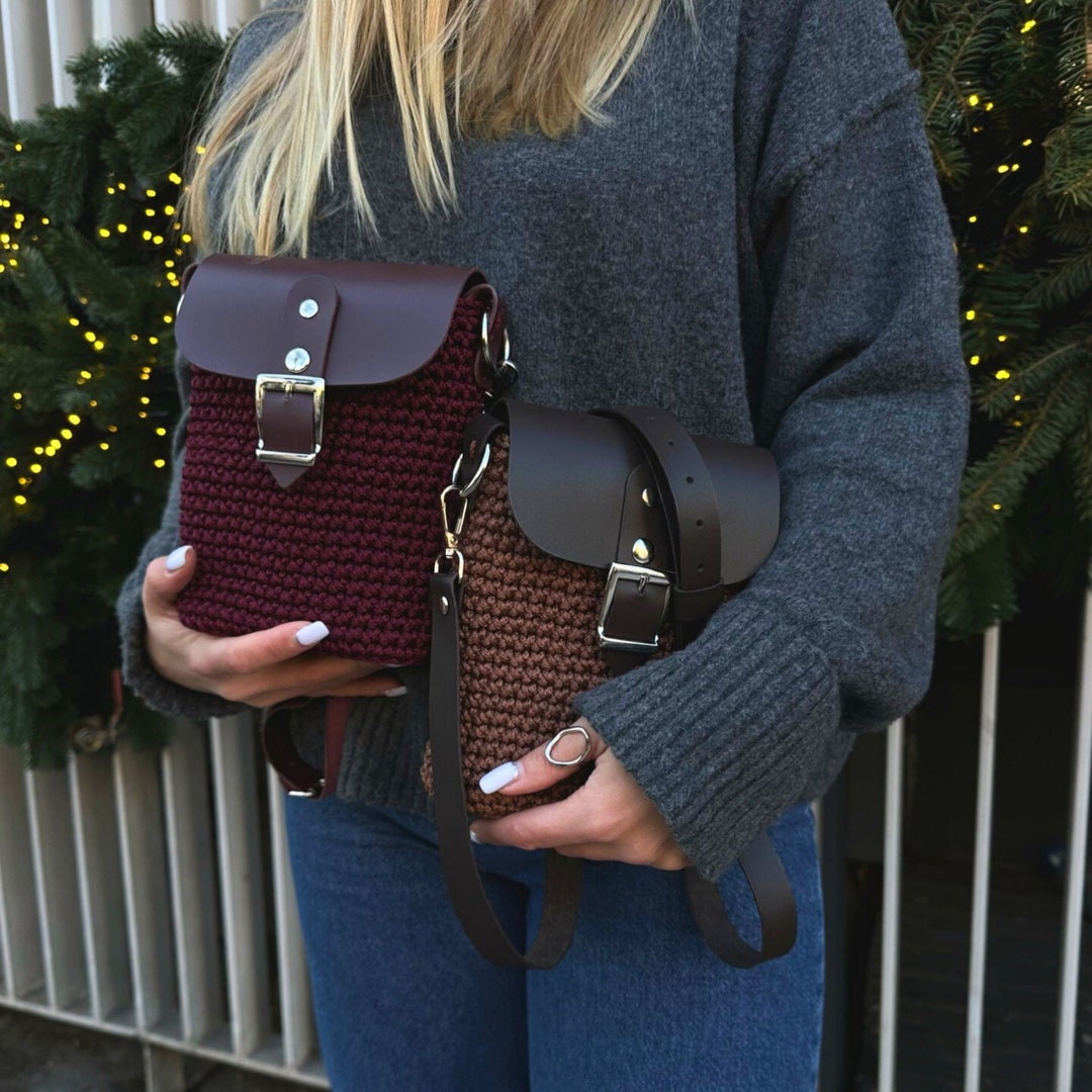 Leather Crochet Bag Kit, DIY Crocheting Supplies, Shoulder Bag Making ...