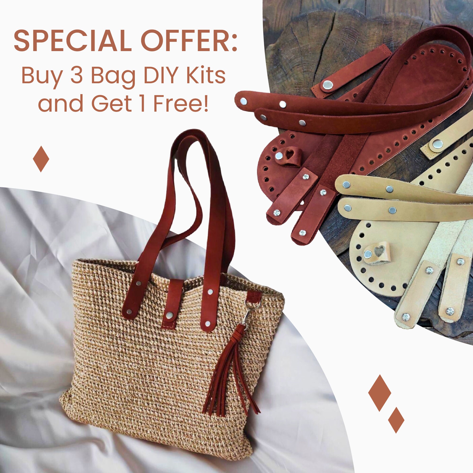 Leather Crochet Bag Kit, DIY Crocheting Supplies, Shoulder Bag Making ...