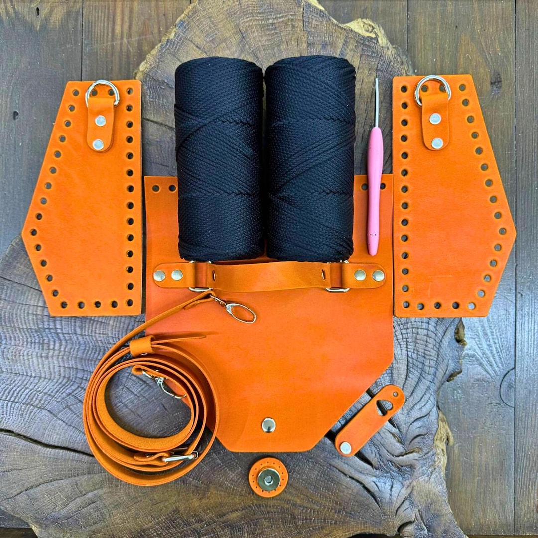 DIY Crochet Shoulder Bag Kit – Handmade Tote With Genuine Leather, Yarn ...