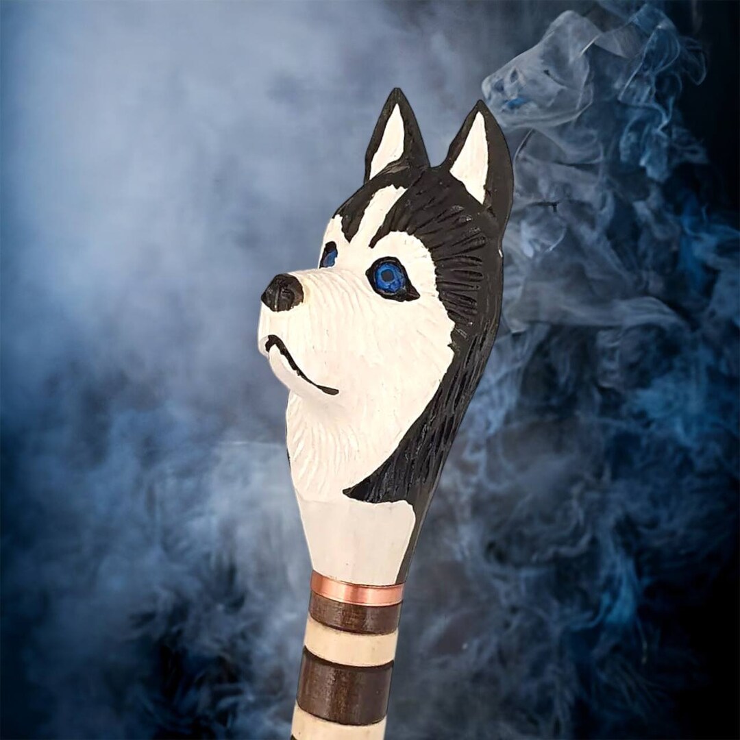 Husky Cane Husky Walking Dog Cane Wood Carved Walking Stick Ergonomic ...