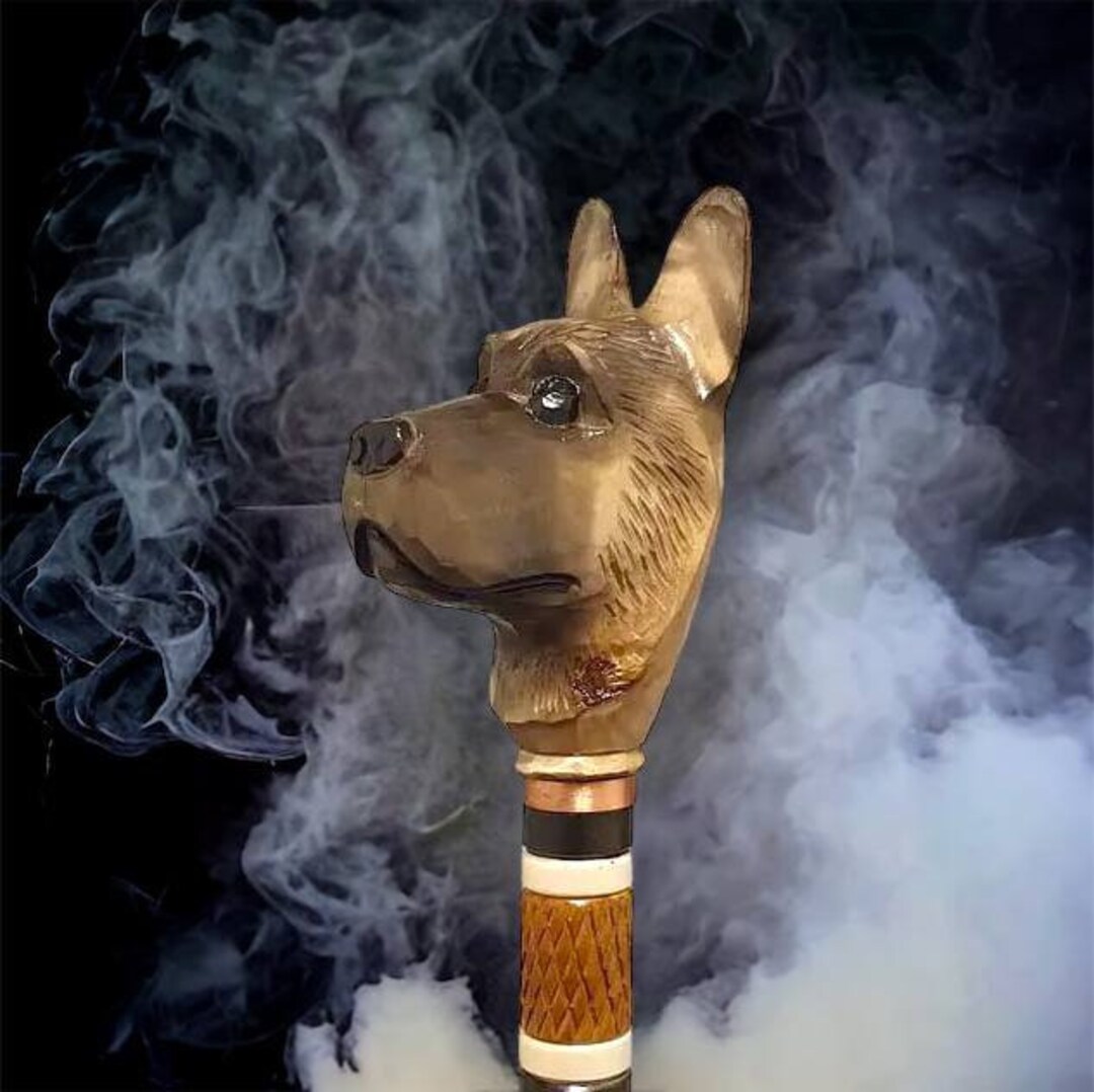 German Shepherd Cane Dog Cane Walking Stick Wood Carved,handmade Design ...