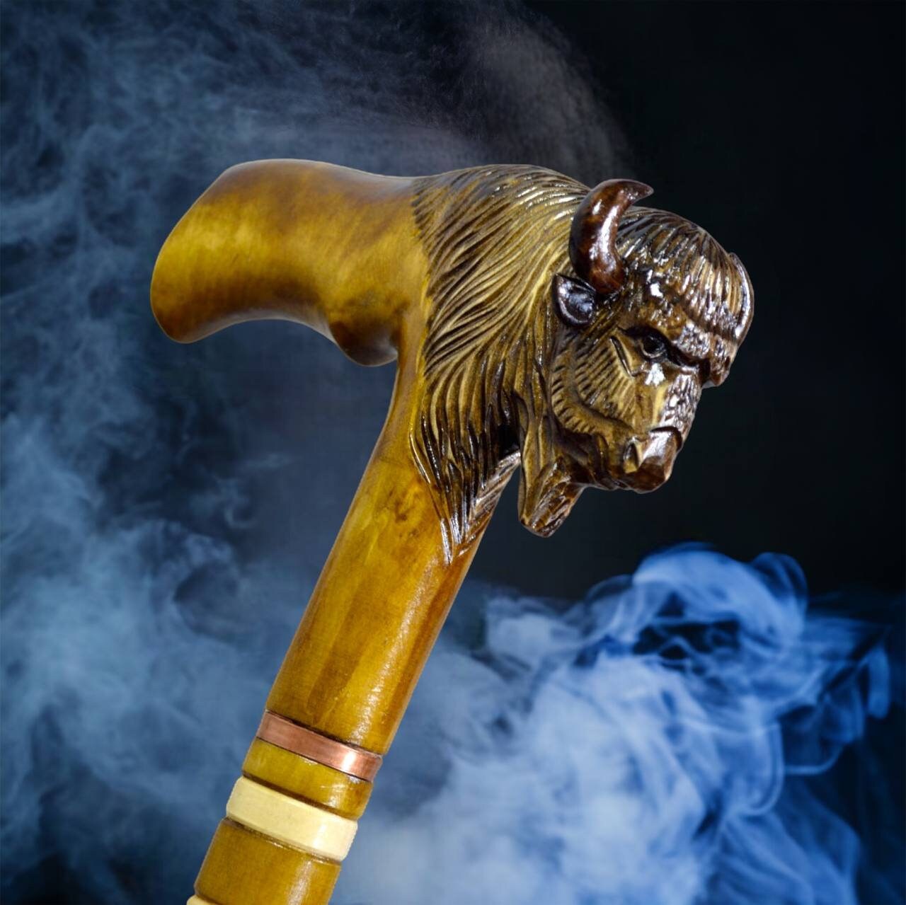 Bison Cane Bison Walking Stick Wood Carved Handmade Design Handle Cane ...