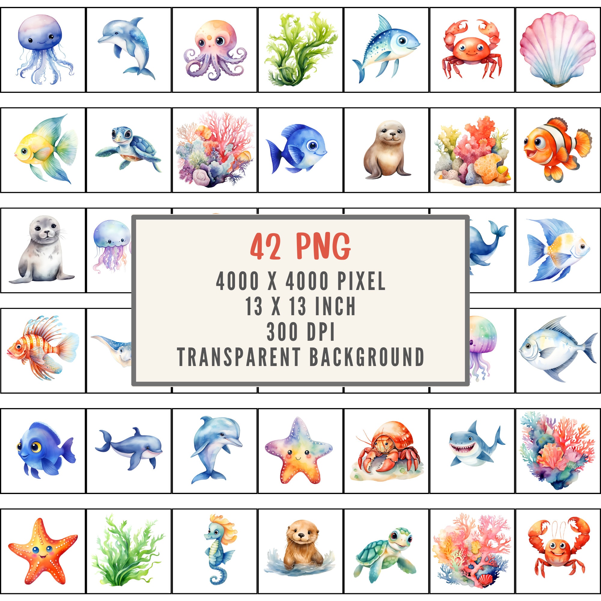Watercolor Sea Animals Clipart, Ocean Life Illustrations, Sea Life ...