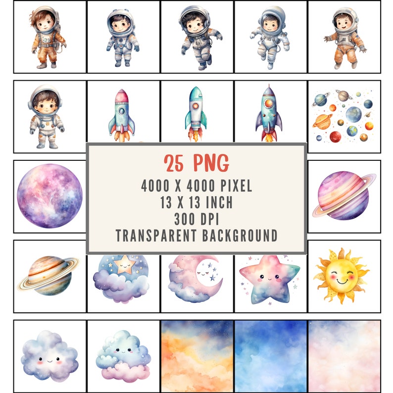 Watercolor Space Clipart, Cosmic Galaxy PNG Files, Starry Night Sky ...